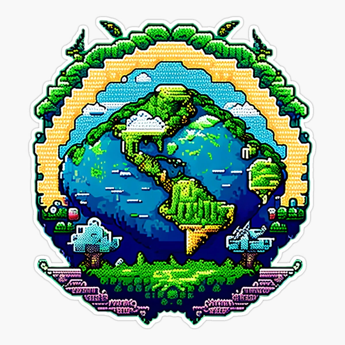 Maneki Pixel Art Globe Sticker, Phone Decal Water Bottle Stickers Car ...