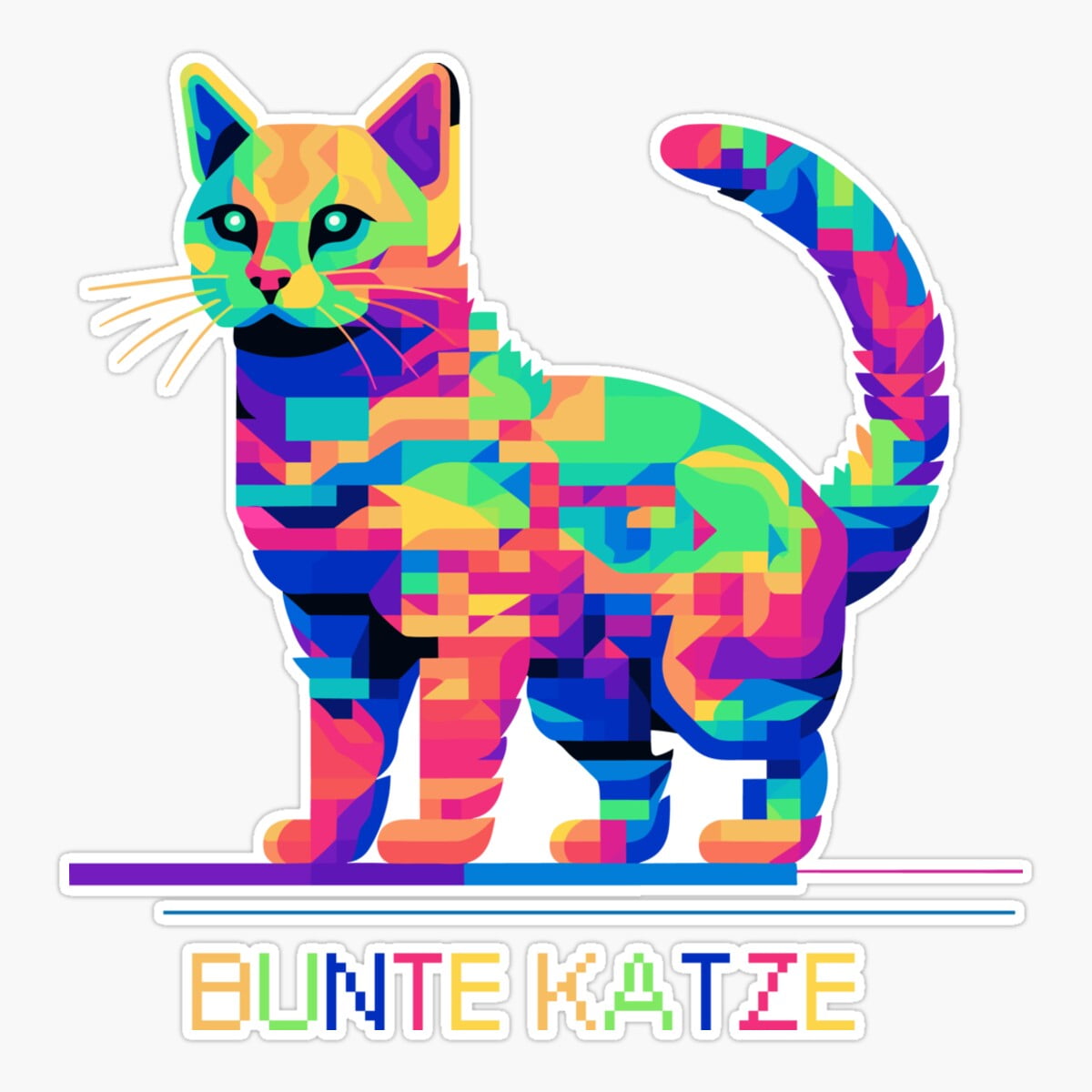Maneki Pixel Rainbow Cat - Colorul Cat Sticker, Phone Decal Water ...