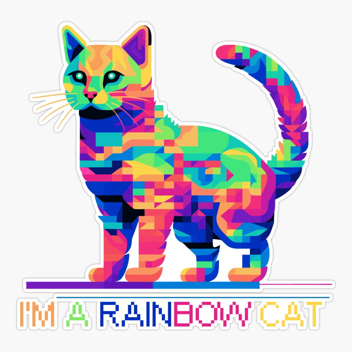 Maneki Pixel Rainbow Cat - I'M A Rainbow Cat Sticker, Phone Decal Water ...