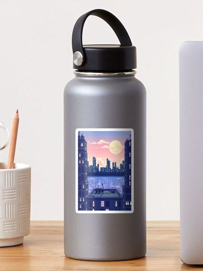 Maneki Pixel Skyline Sticker, Phone Decal Water Bottle Stickers Car ...