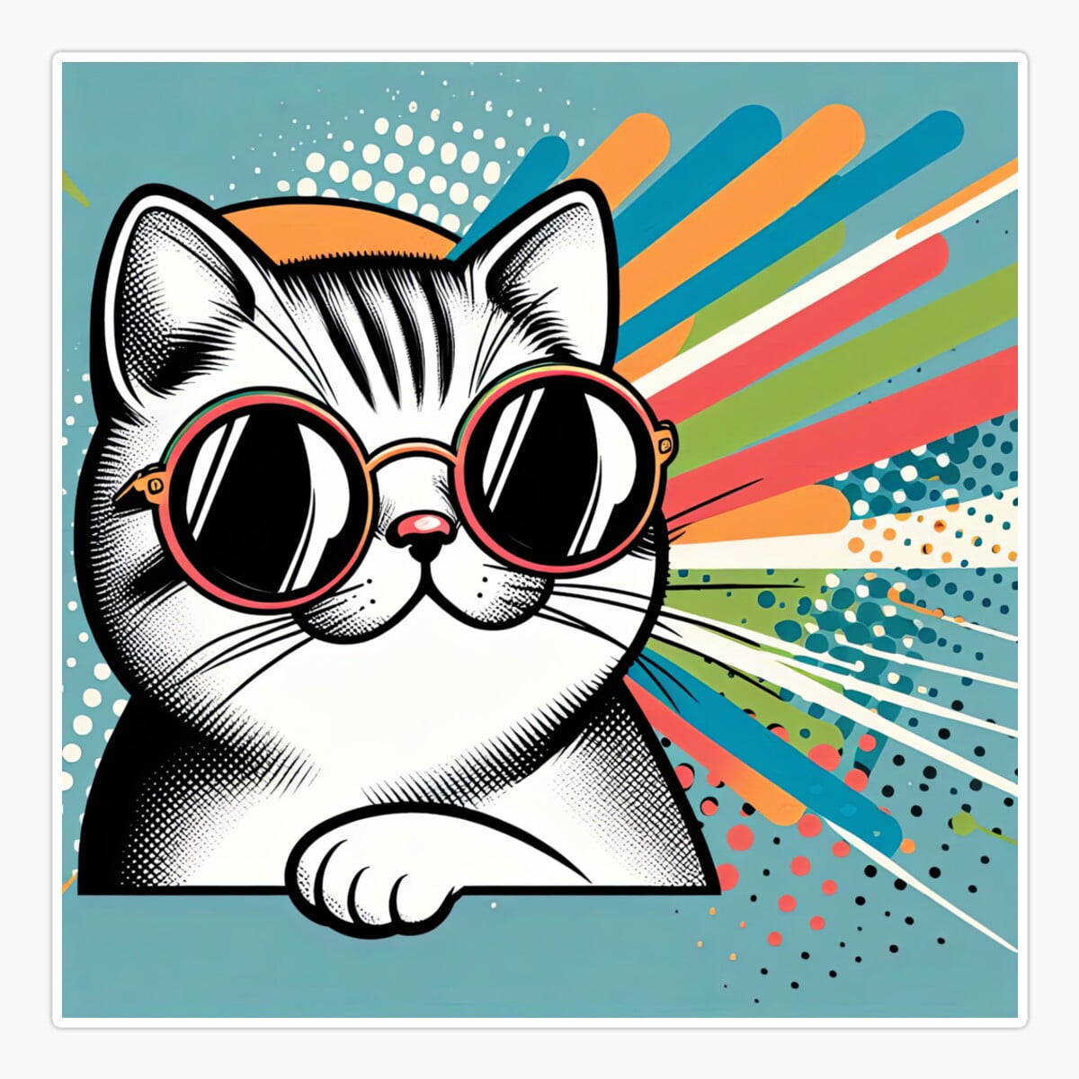 Maneki Playul Cat With Gles Pop Art Style Sticker, Phone Decal Water ...