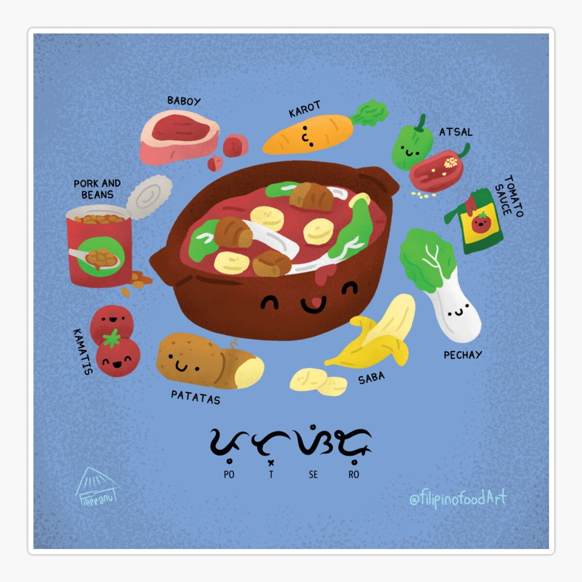 Maneki Pochero, Puchero Recipe Art Sticker, Phone Decal Water Bottle ...