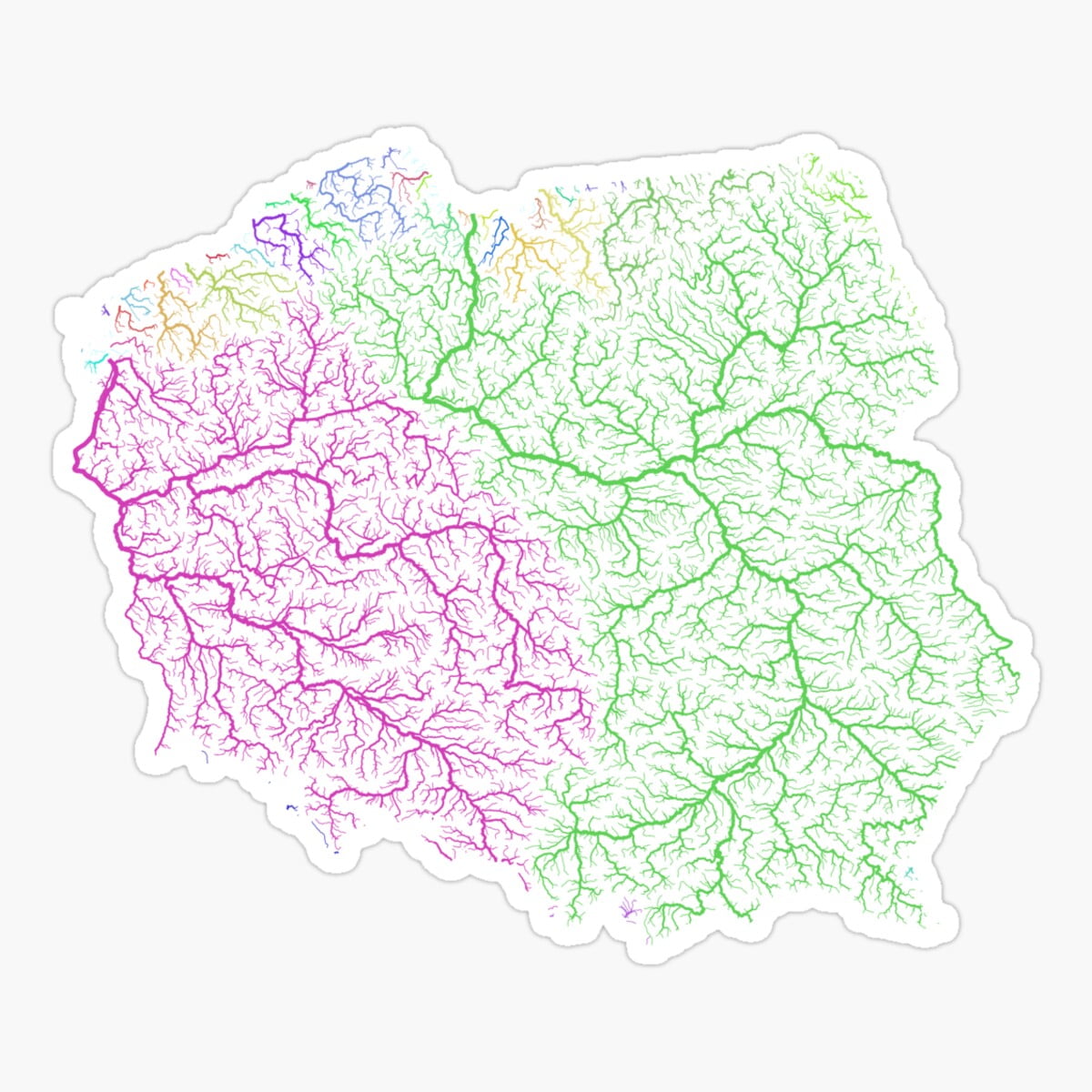 Maneki Poland River Basin Map In Rainbow Colours With White Background Sticker, Phone Decal ...