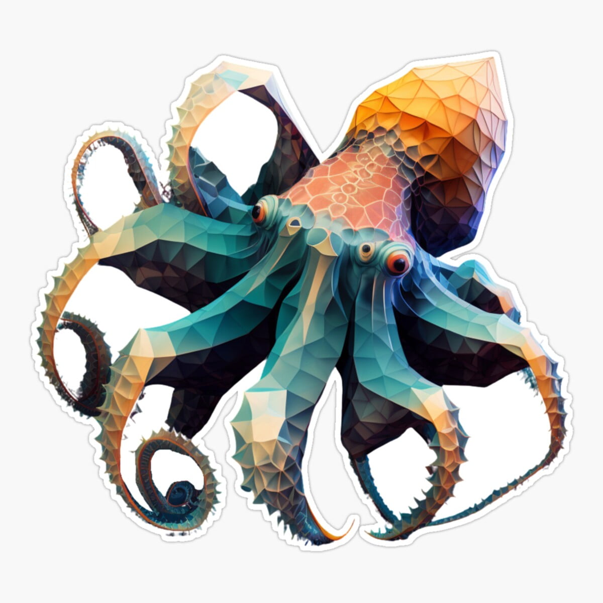 Maneki Polygon Octopus Sticker, Phone Decal Water Bottle Stickers Car ...