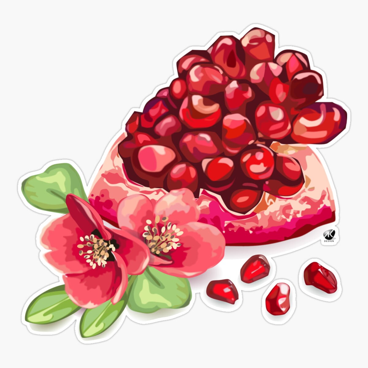 Maneki Pomegranate Piece, Flowers And Pomegranate Seeds Illustration Er ...