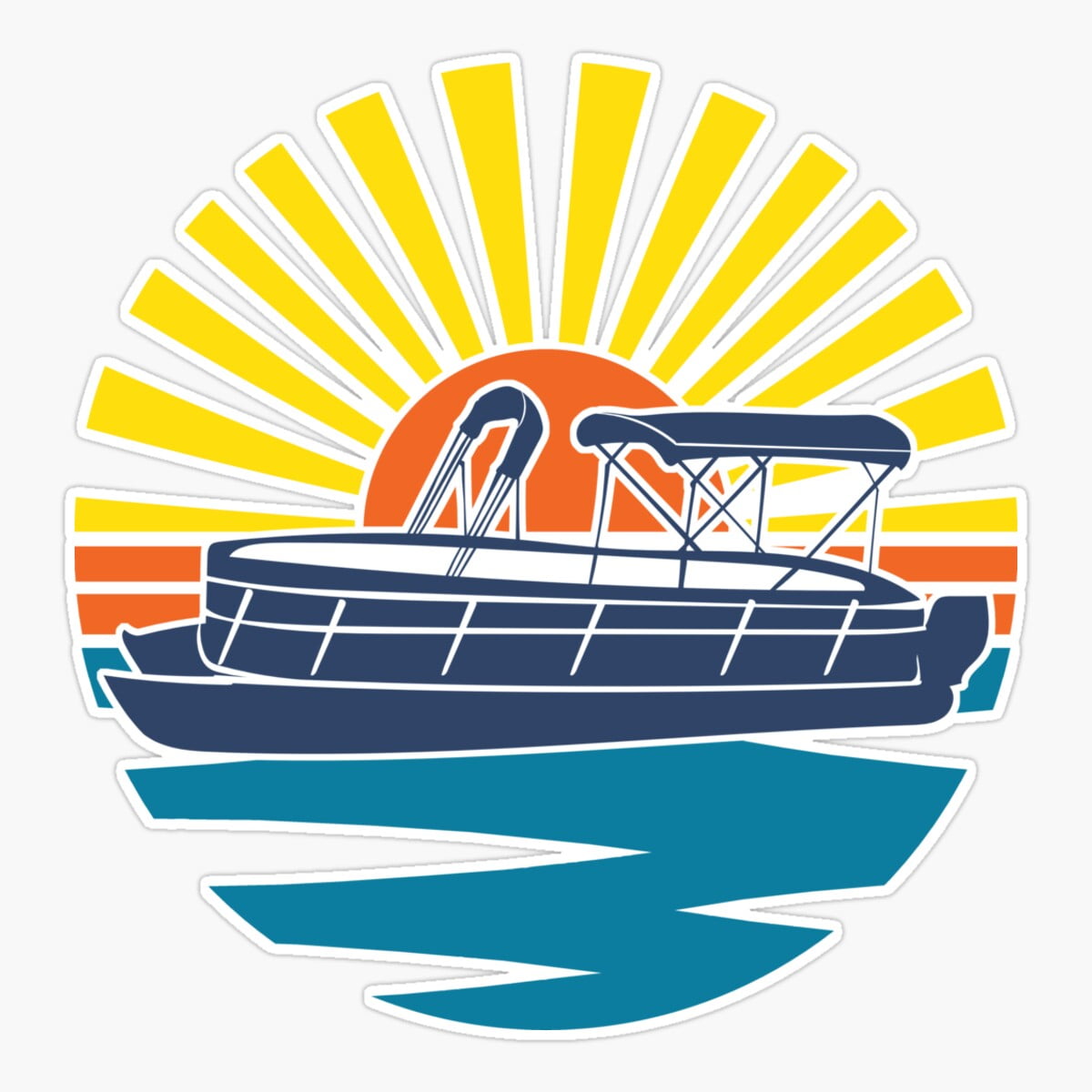 Maneki Pontoon Boat Retro Sunset Er, Phone Decal Water Bottle Stickers ...
