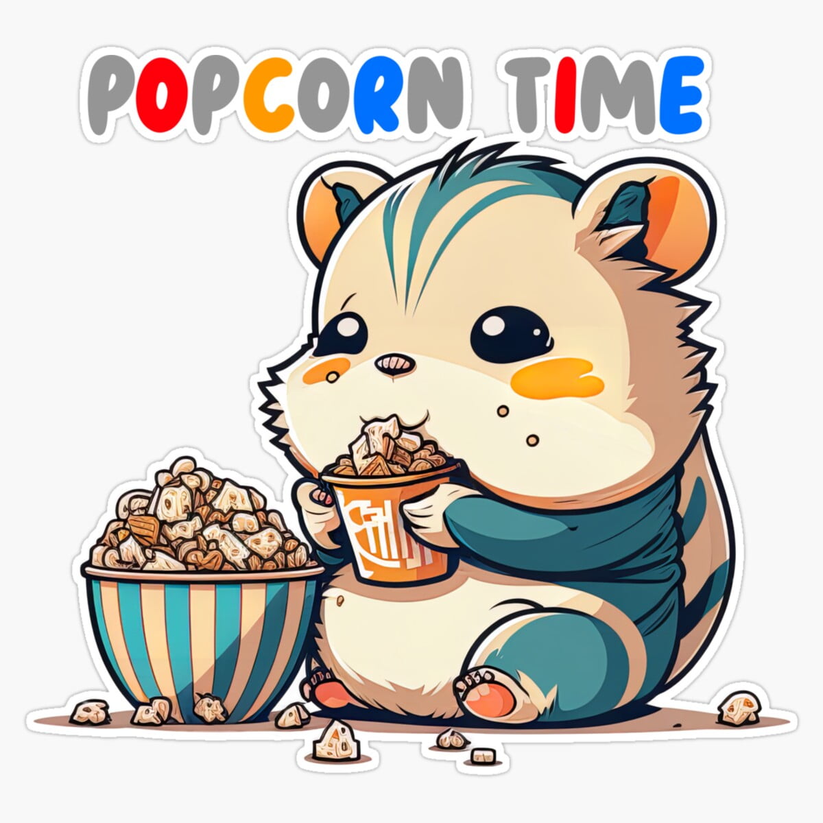 Maneki Popcorn Time With Hamster Er, Phone Decal Water Bottle Stickers ...