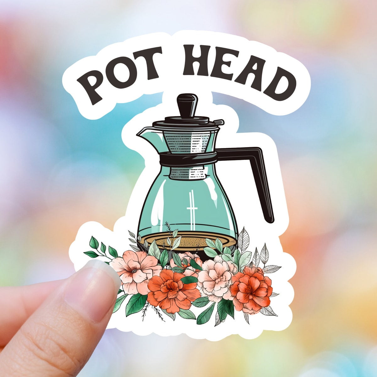 Maneki Pot Head Sticker Coffee Sticker Caffeine Sticker Flower Sticker ...