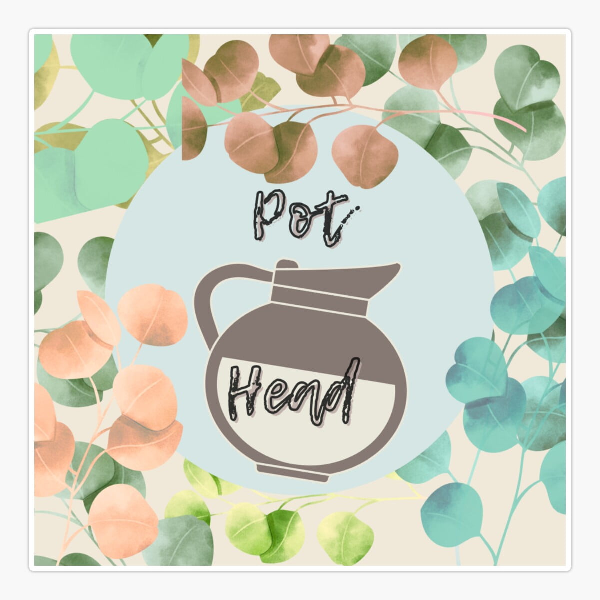 Maneki Pot Head With Vines And Coee Pot Sticker, Phone Decal Water ...