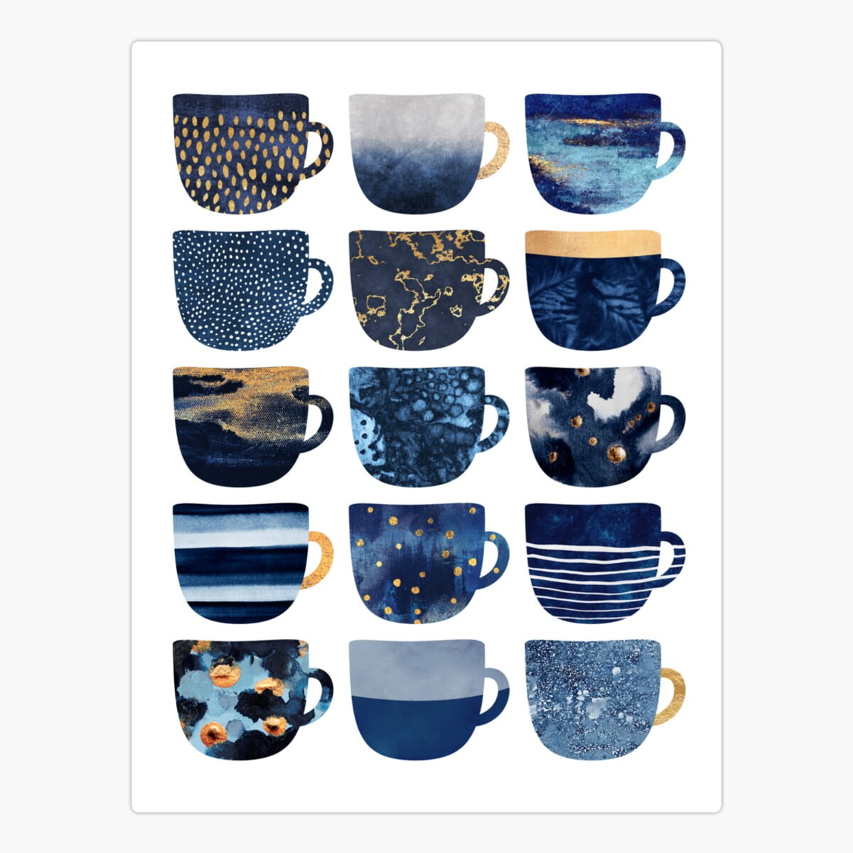 Maneki Pretty Blue Coee Cups Sticker, Phone Decal Water Bottle Stickers ...