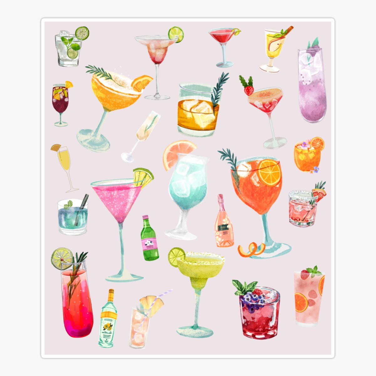 Maneki Pretty Cocktail Art Collage Sticker, Phone Decal Water Bottle ...