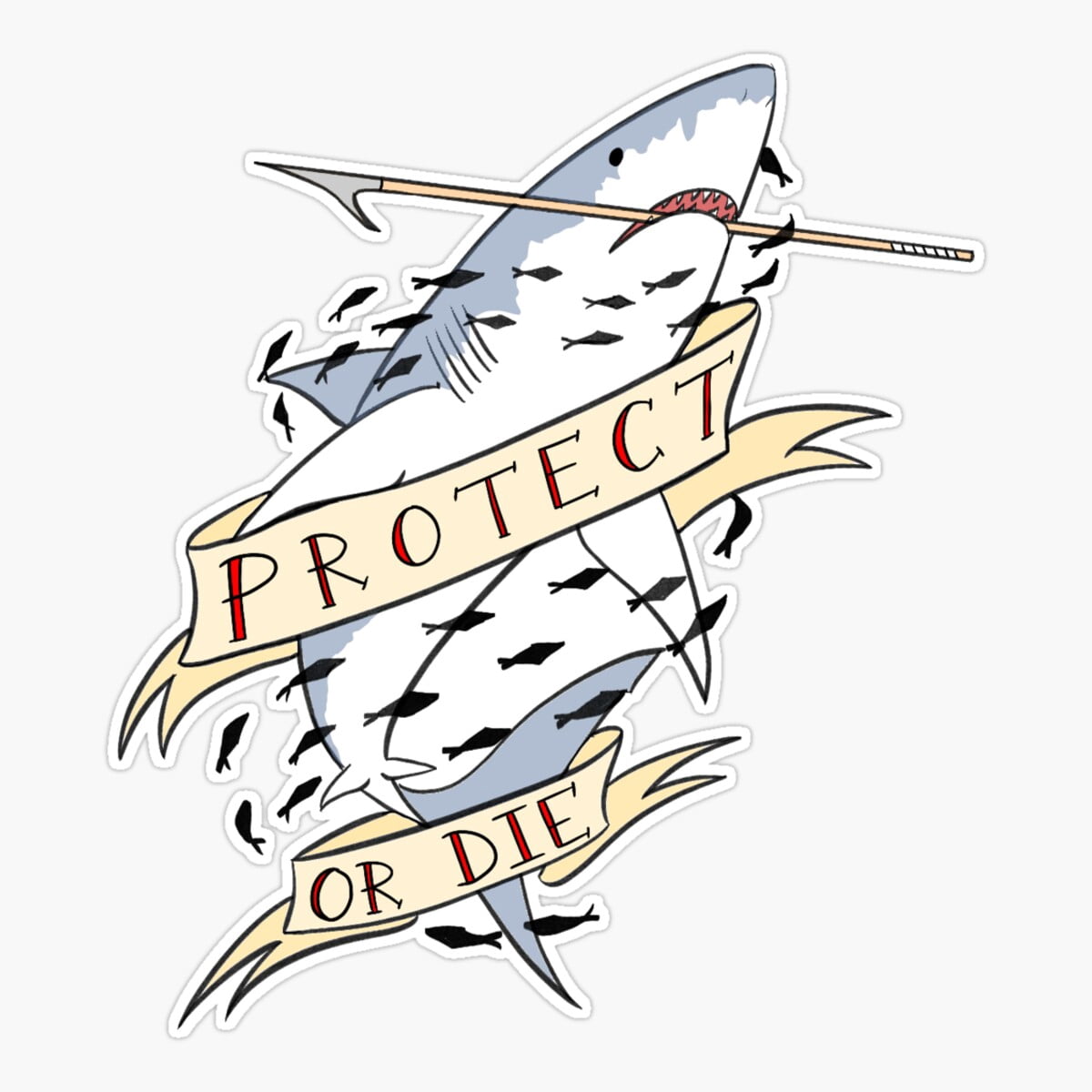 Maneki Protect Or Die Shark Sticker, Phone Decal Water Bottle Stickers ...