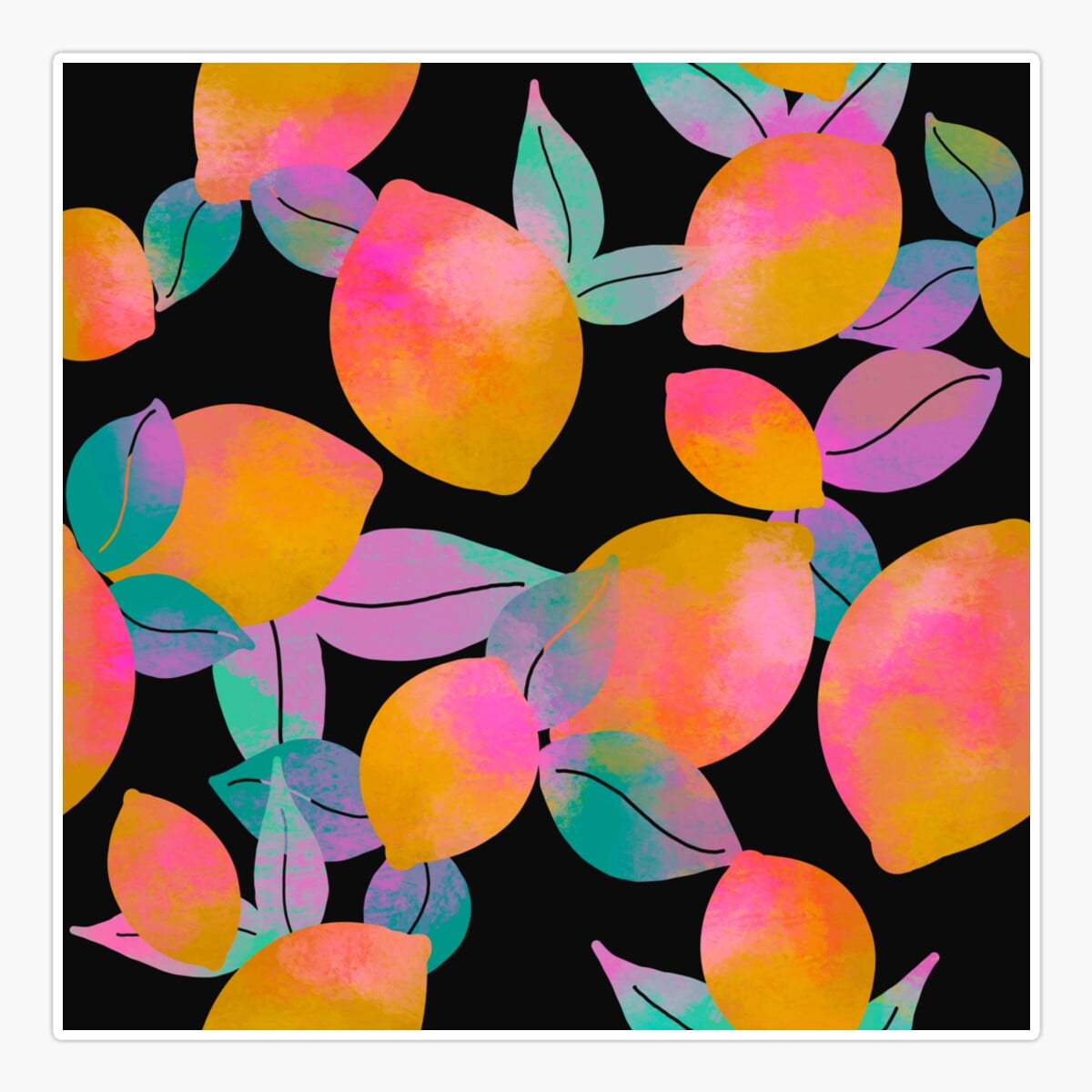 Maneki Psychedelic Citrus Pattern In Black Sticker, Phone Decal Water ...