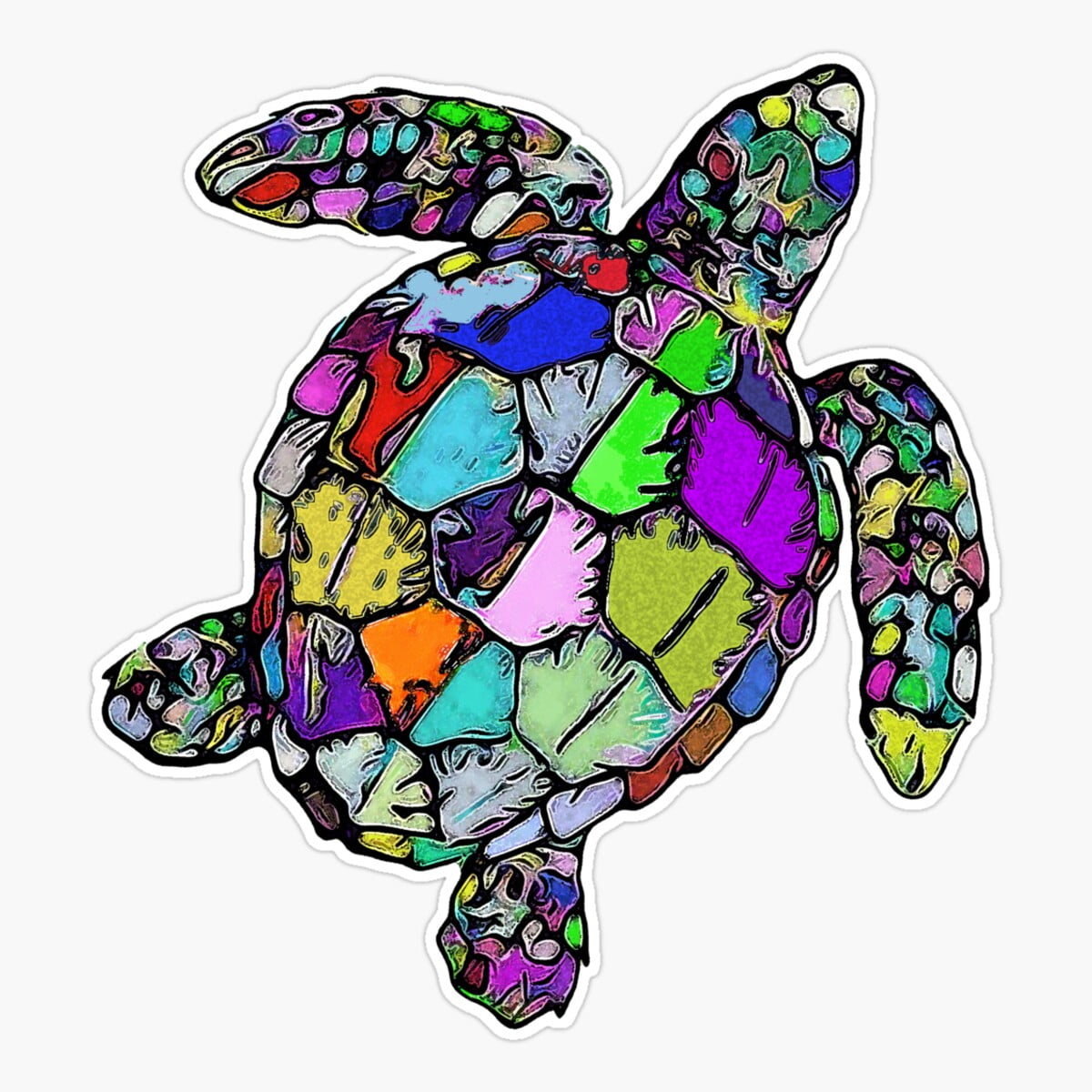 Maneki Psychedelic Sea Turtle Sticker, Phone Decal Water Bottle ...