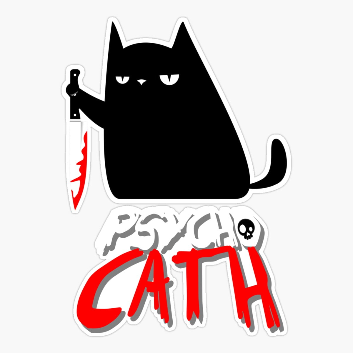 Maneki Psycho Cat With Knie - Unny Halloween Cat Lover Shirt Sticker ...