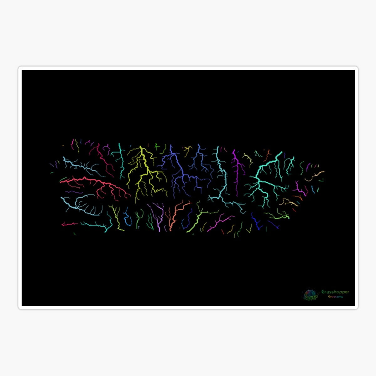 Maneki Puerto Rico River Basin Map In Rainbow Colours With Black ...