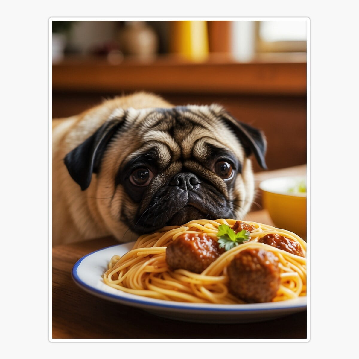 Maneki Pug And Spaghetti Sticker, Phone Decal Water Bottle Stickers Car ...