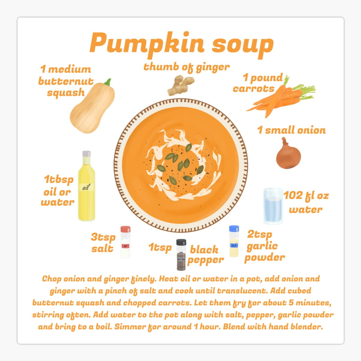 Maneki Pumpkin Soup Recipe Sticker, Phone Decal Water Bottle Stickers ...