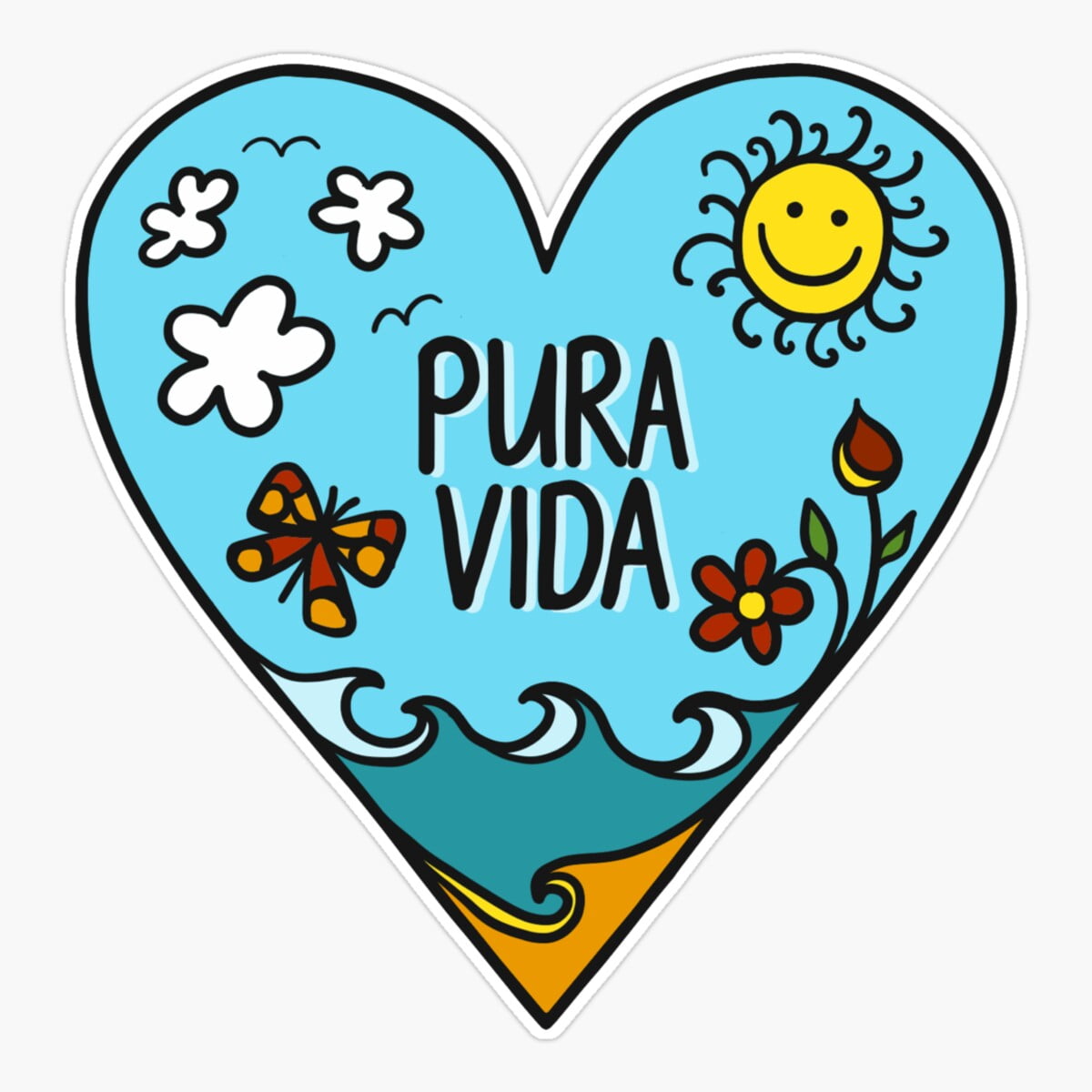 Maneki Pura Vida Summer Heart Festival Sun Hippie Costa Rica Sticker ...