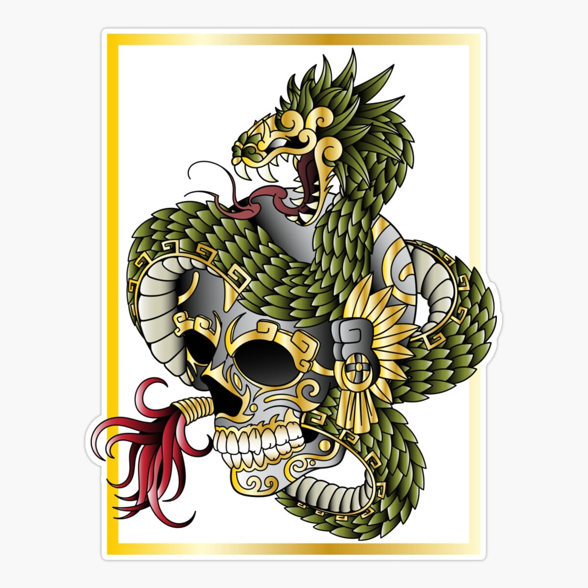Maneki Quetzalcoatl Skull God Sticker, Phone Decal Water Bottle ...