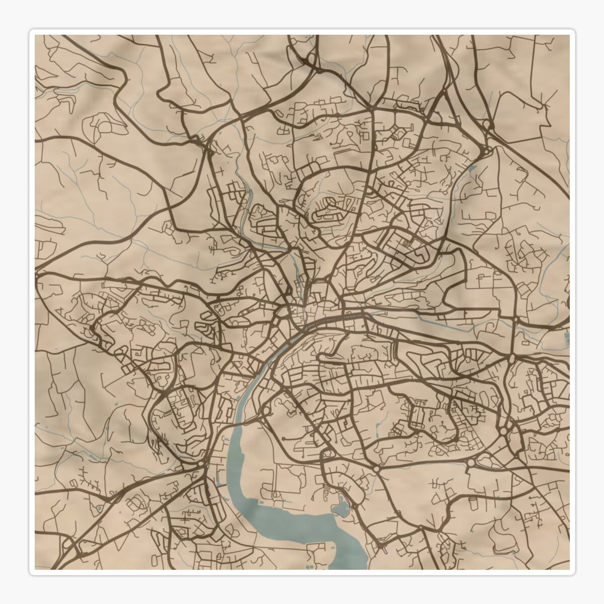 Maneki Quimper Sepia Map Sticker, Phone Decal Water Bottle Stickers Car ...