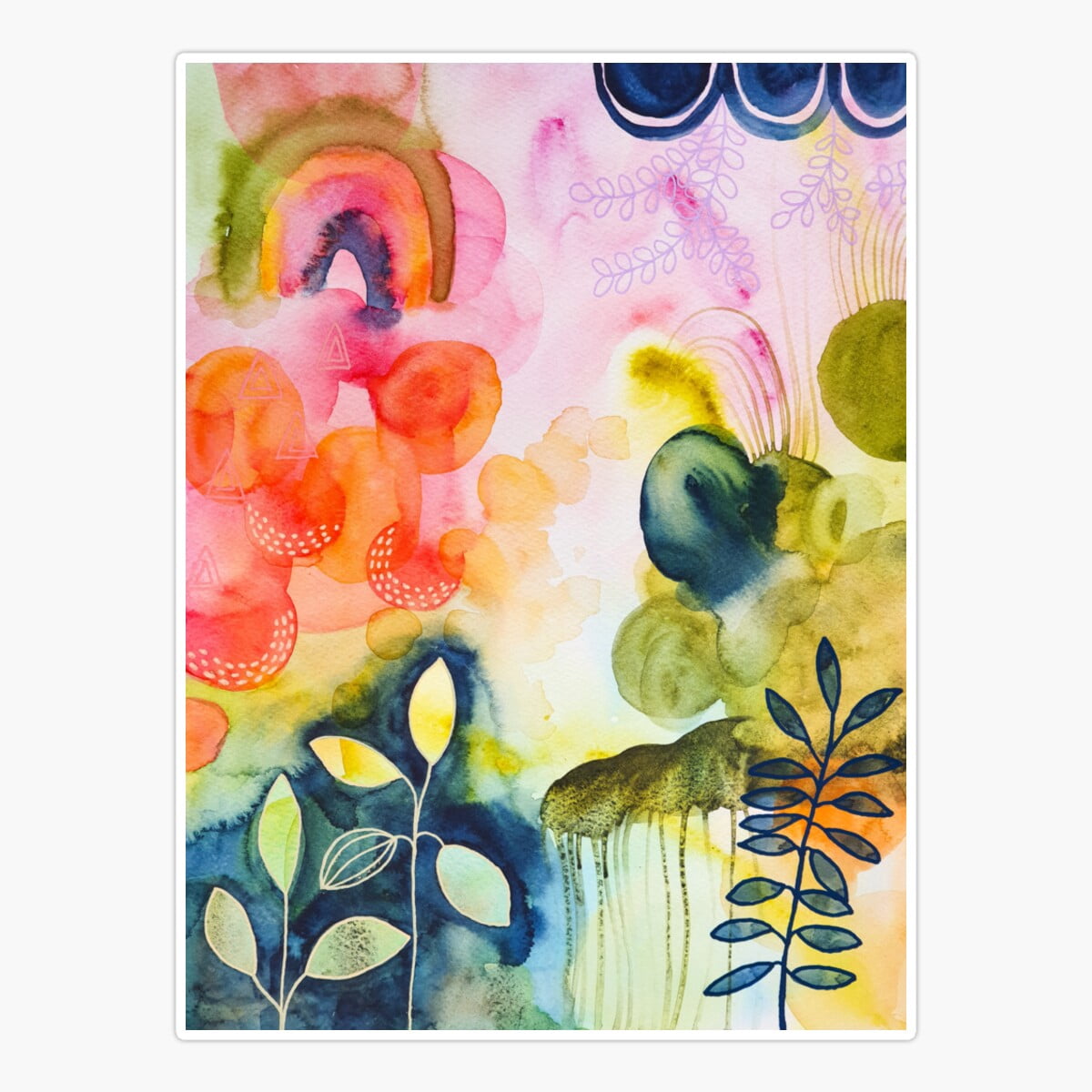 Maneki Under The Rainbow - Abstract Watercolor Landscape With Plants ...