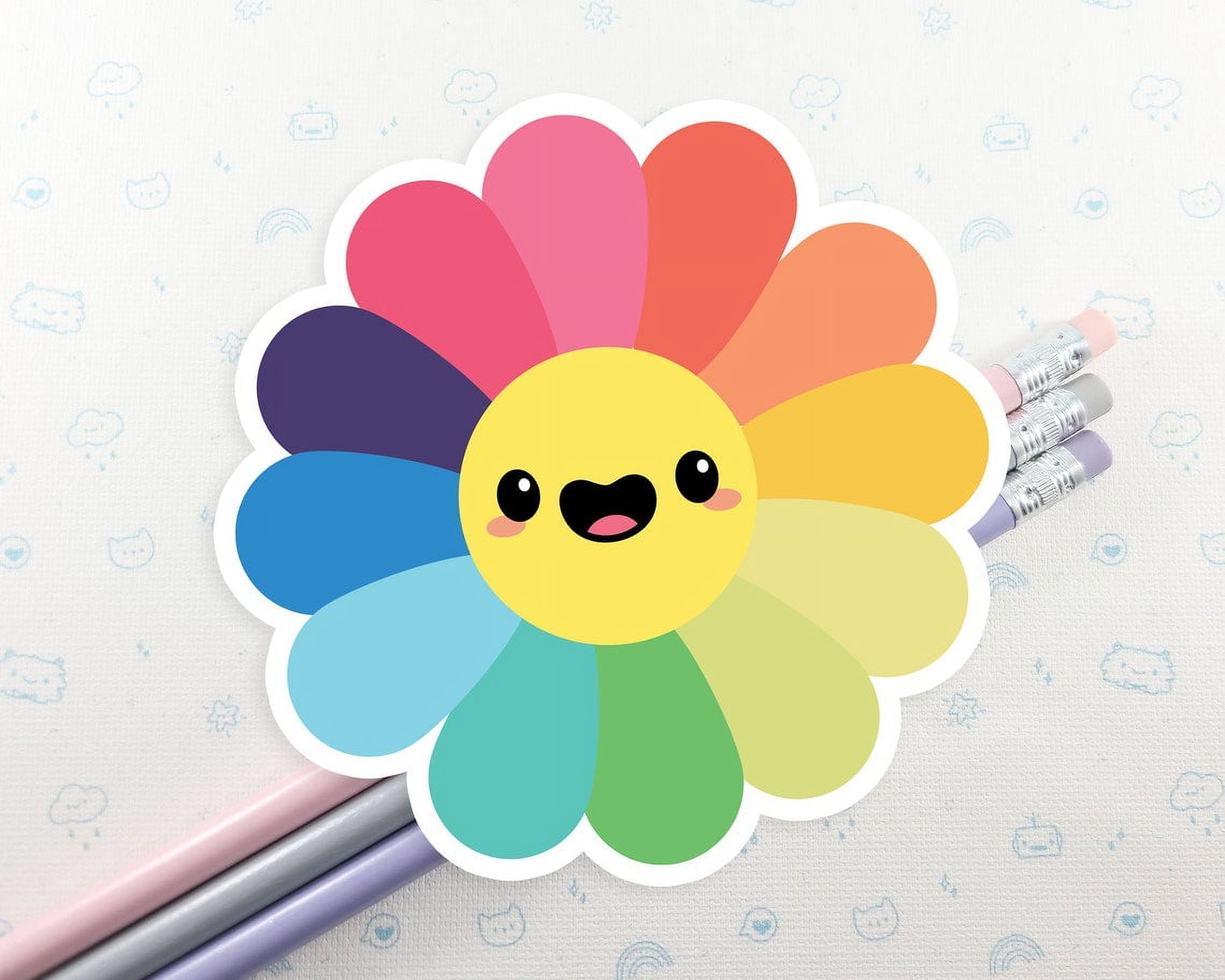Maneki Rainbow Flower Vinyl Er, Cute Floral Er, Kawaii Er, Laptop Decal, Gardener Gift, Phone ...