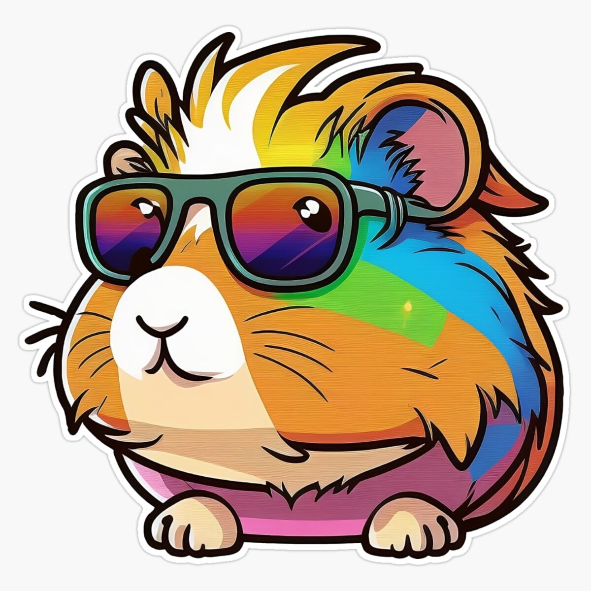Maneki Rainbow Guinea Pig Wearing Glasses Er, Phone Decal Water Bottle ...