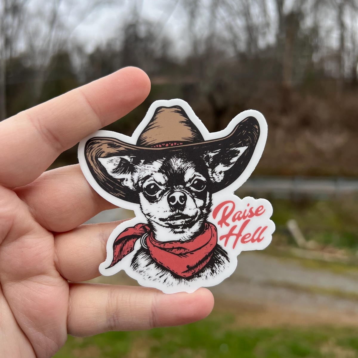 Maneki Raise Hell Chihuahua Sticker, , Country Lover Gift For Friends ...