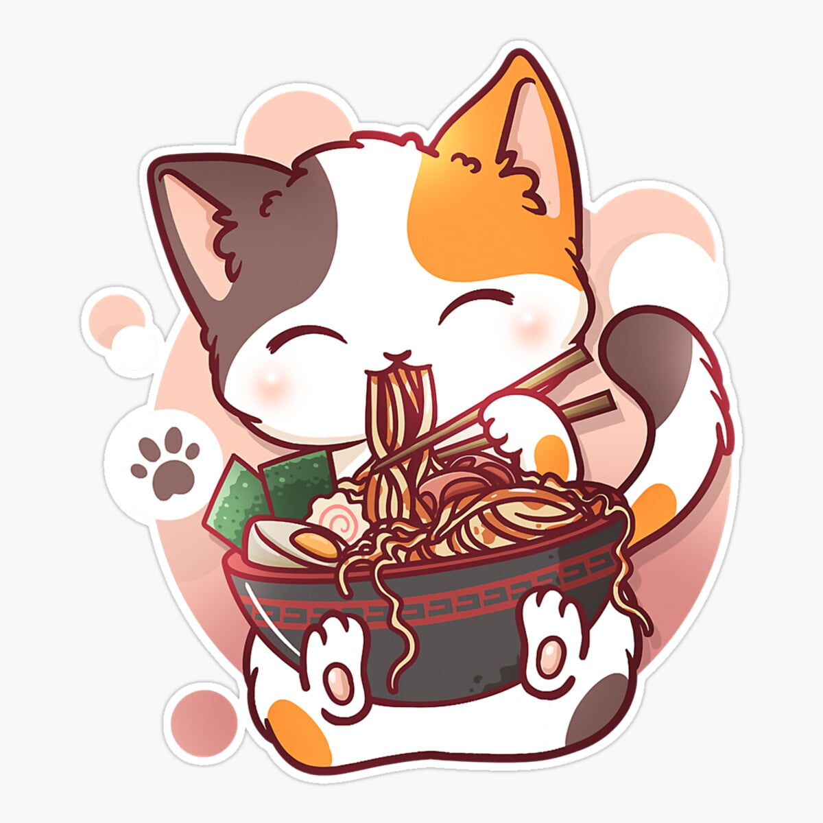 Maneki Ramen Cat Anime Kawaii Neko Japanese Sticker, Phone Decal Water ...