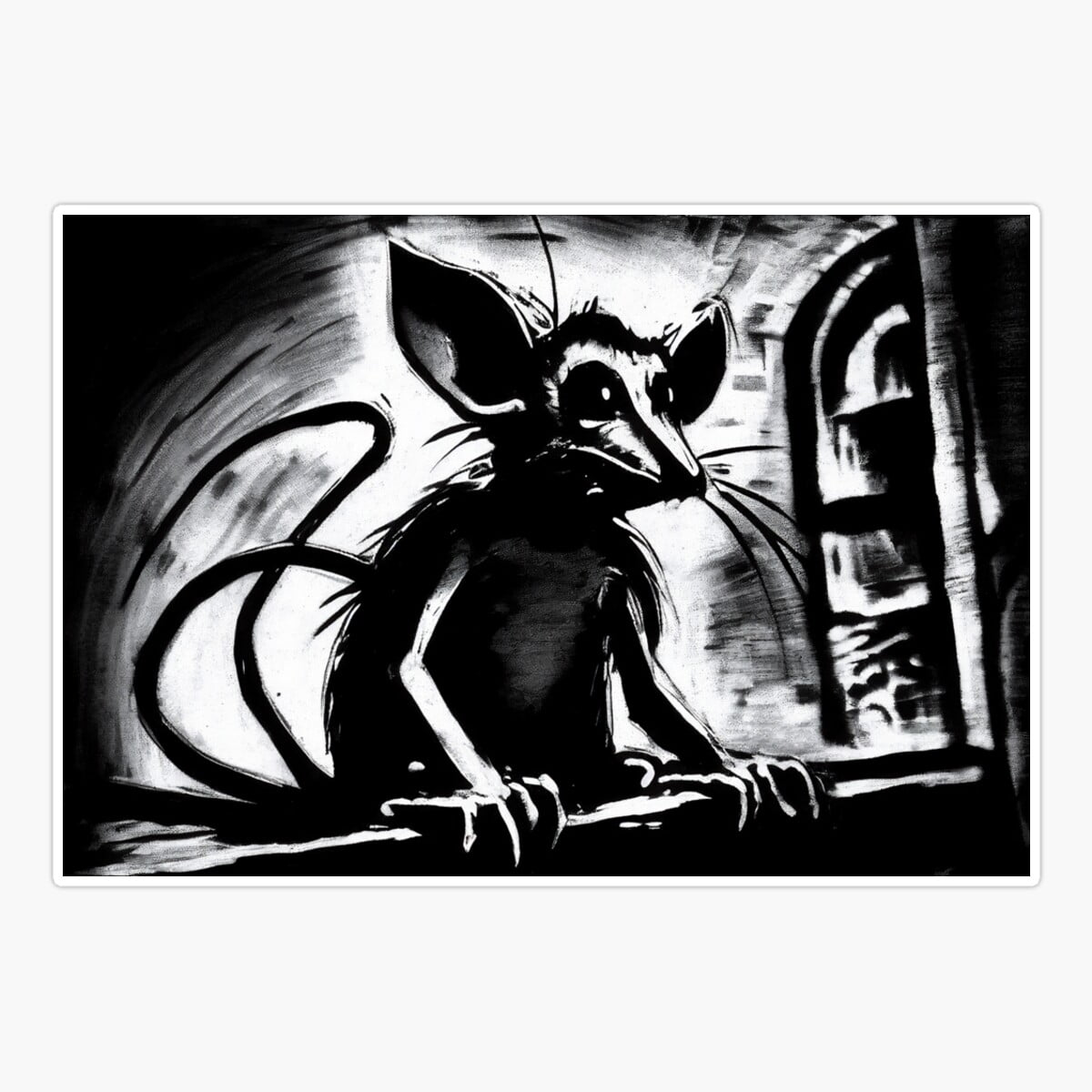 Maneki Rat In Black And White Noir Style Sticker, Phone Decal Water ...