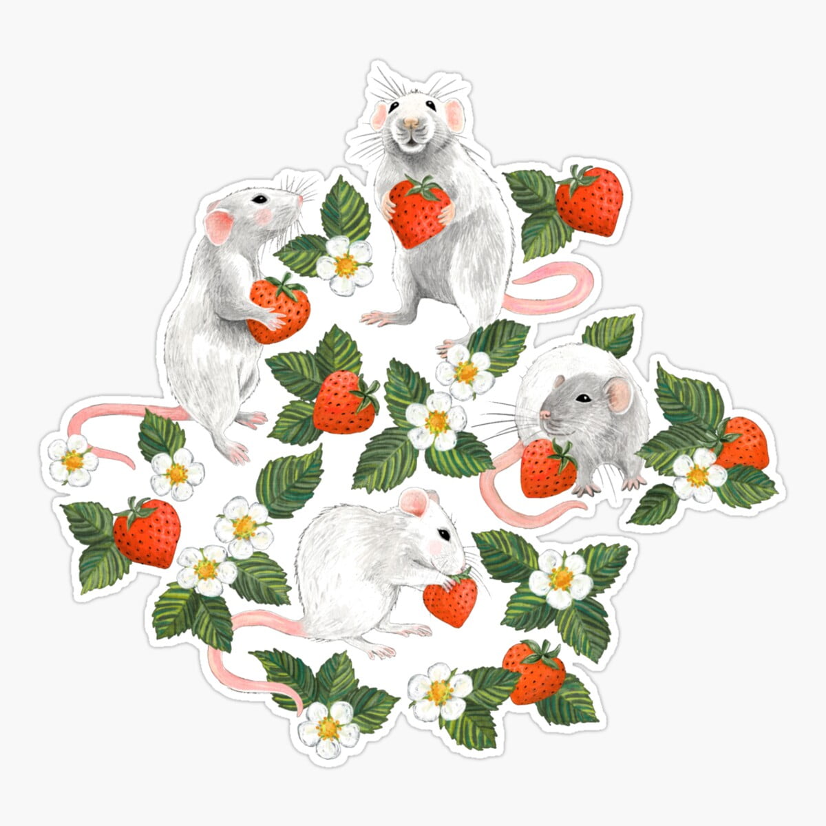 Maneki Rats Love Strawberries On Vintage Dark Brown Sticker, Phone ...