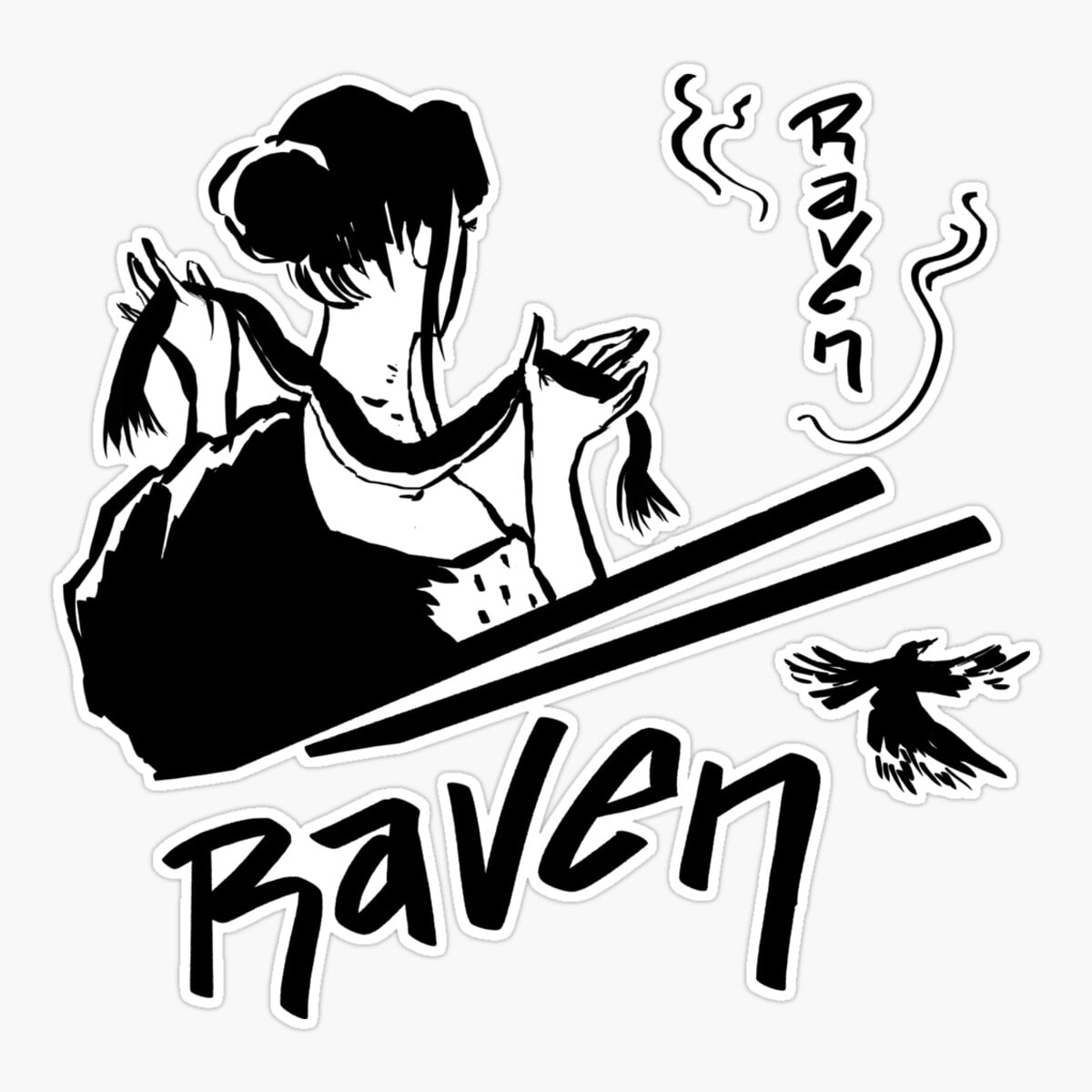 Maneki Raven 3 (Black) Sticker, Phone Decal Water Bottle Stickers Car ...