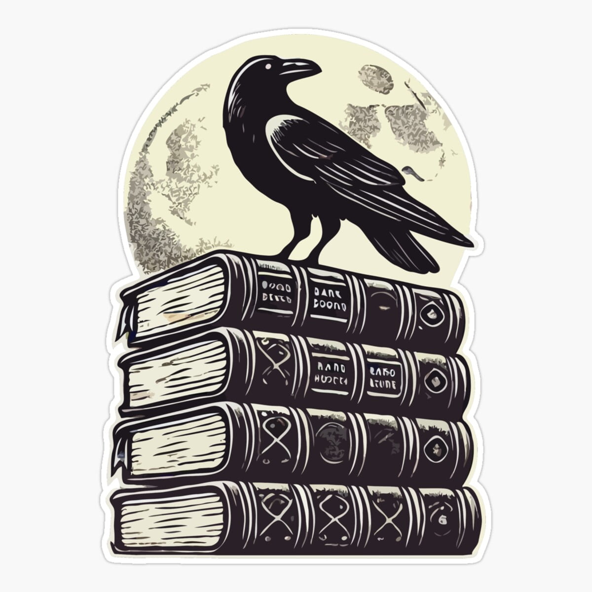 Maneki Raven On Antique Books Under Full Moon – Gothic Dark Academia ...