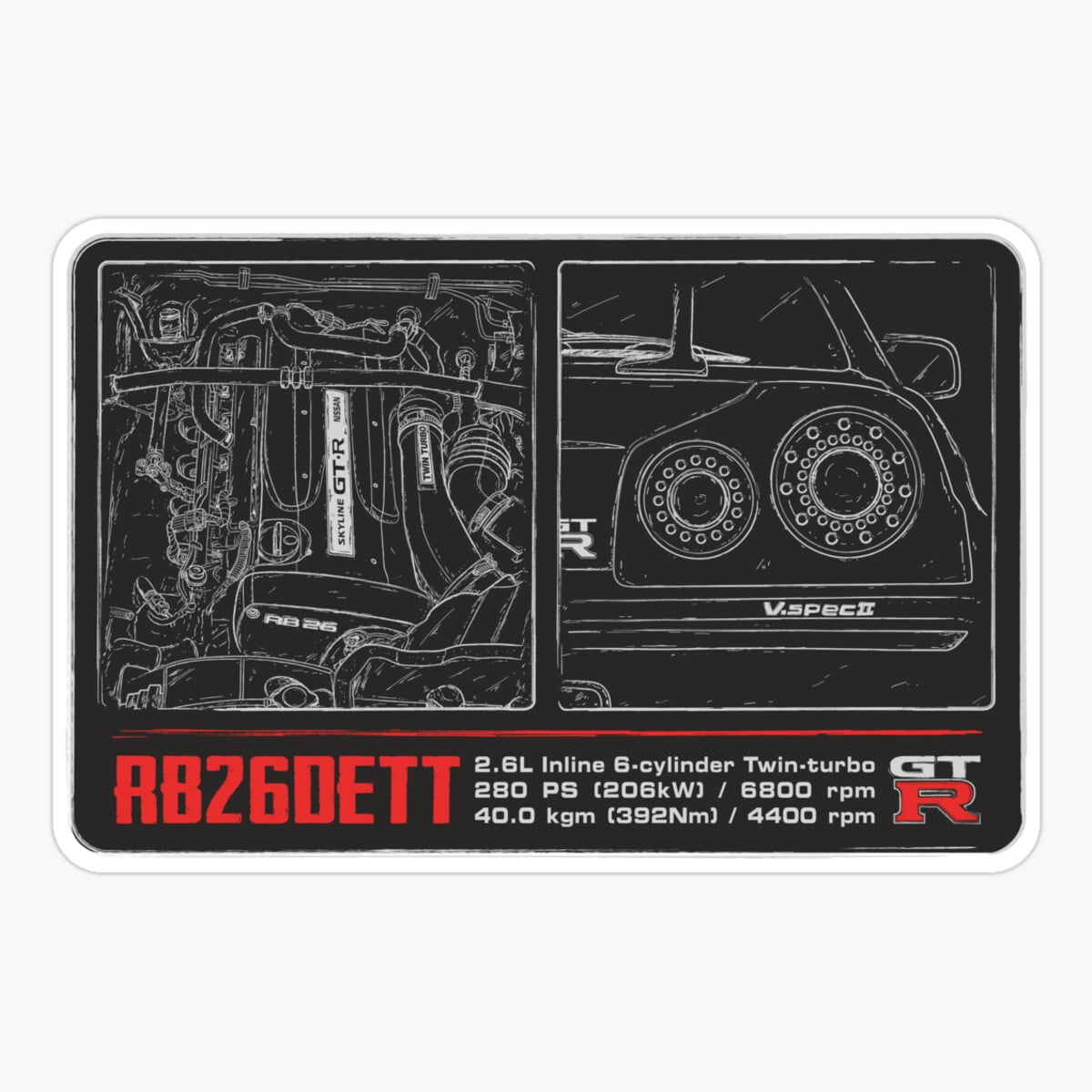 Maneki Rb26Dett Engine_V1 (Dark Color) Sticker, Phone Decal Water ...