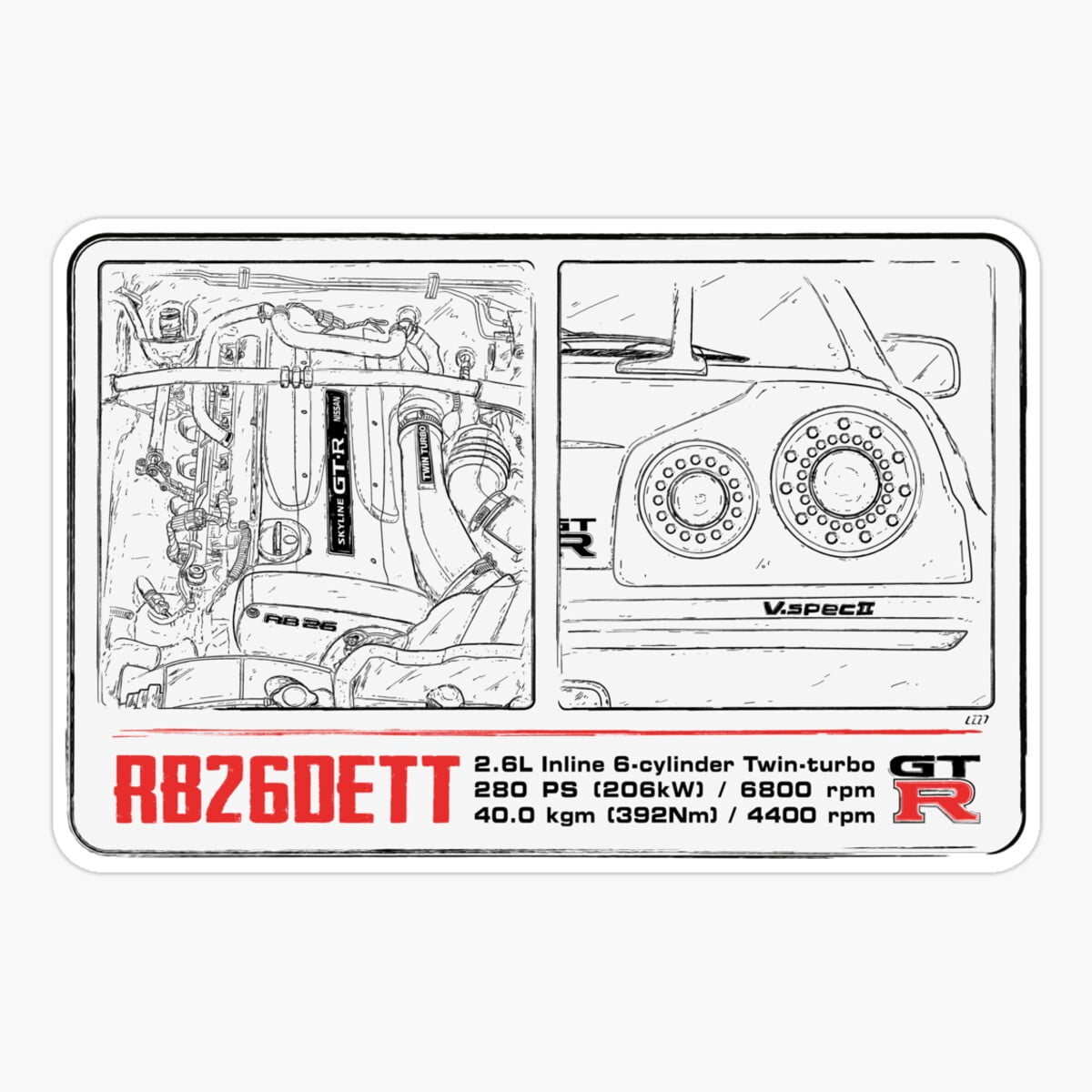 Maneki Rb26Dett Engine_V2 (Light Color) Sticker, Phone Decal Water ...