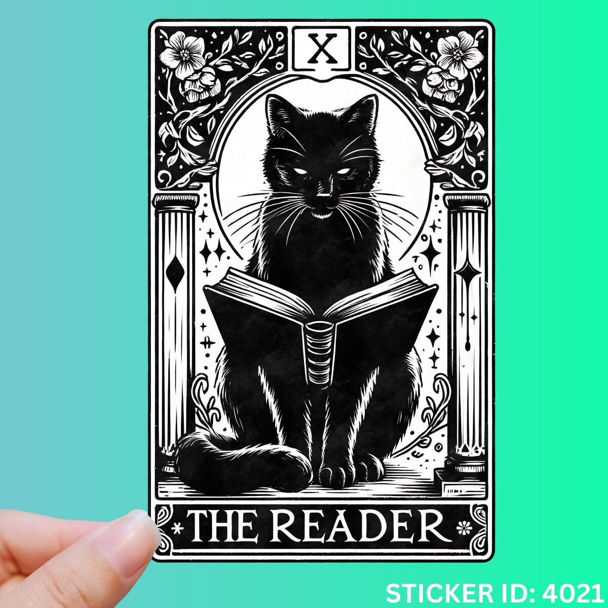 Maneki The Reader Tarot Card Sticker, Black Cat Decal, Witchy Stickers ...