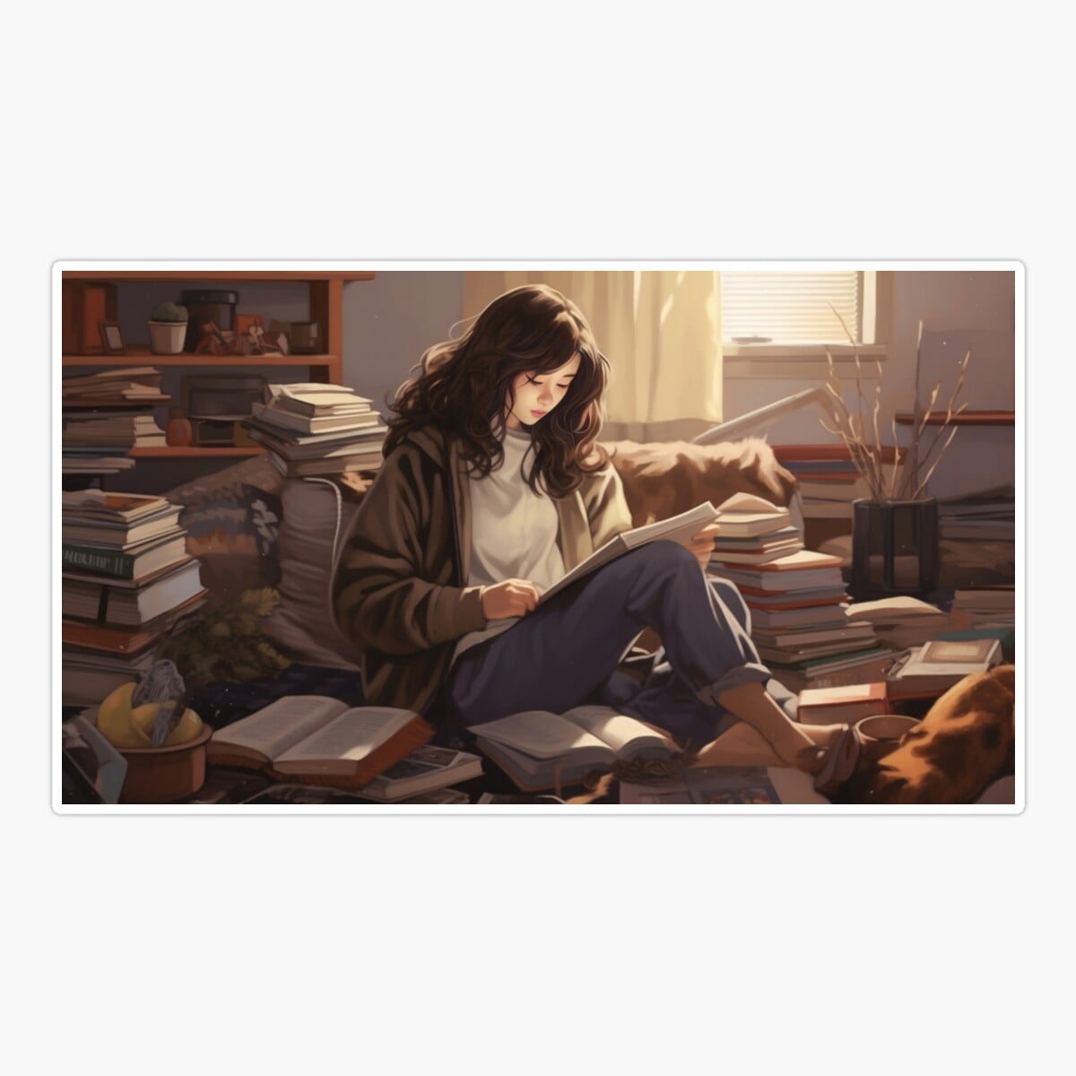 Maneki Reading A Book Sticker, Phone Decal Water Bottle Stickers Car ...