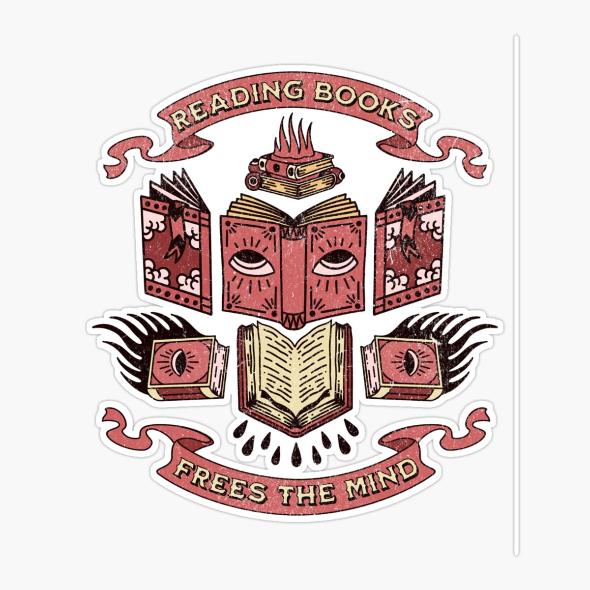 Maneki Reading Books Rees The Mind (V3) Sticker, Phone Decal Water ...