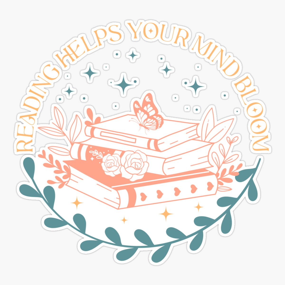 Maneki Reading Helps Your Mind Bloom Sticker, Phone Decal Water Bottle ...