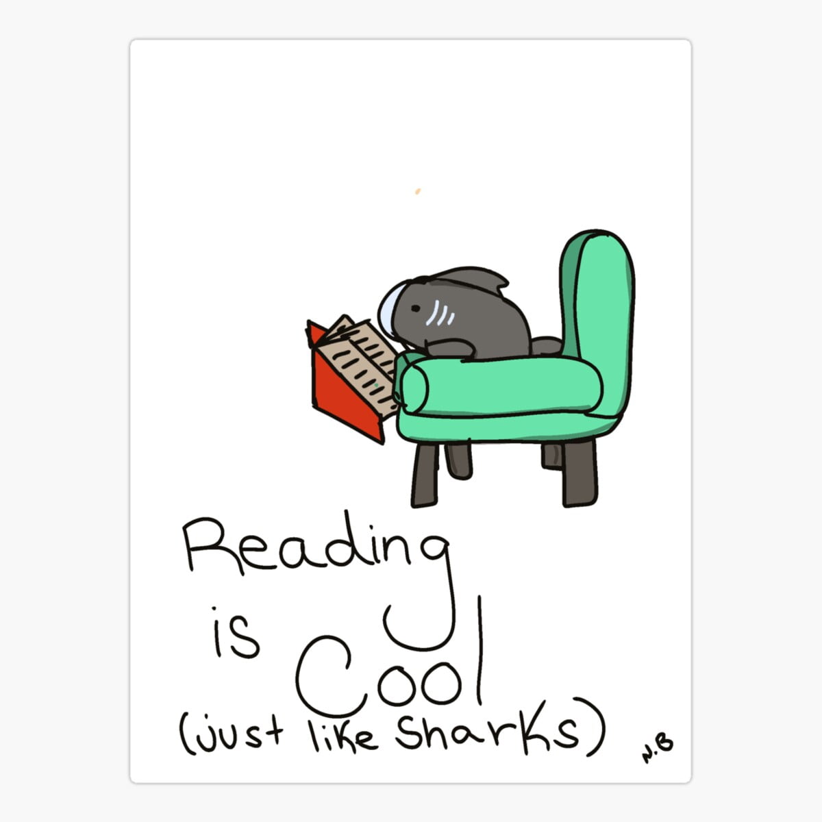 Maneki Reading Is Cool-Dexter The Shark (White) Sticker, Phone Decal ...