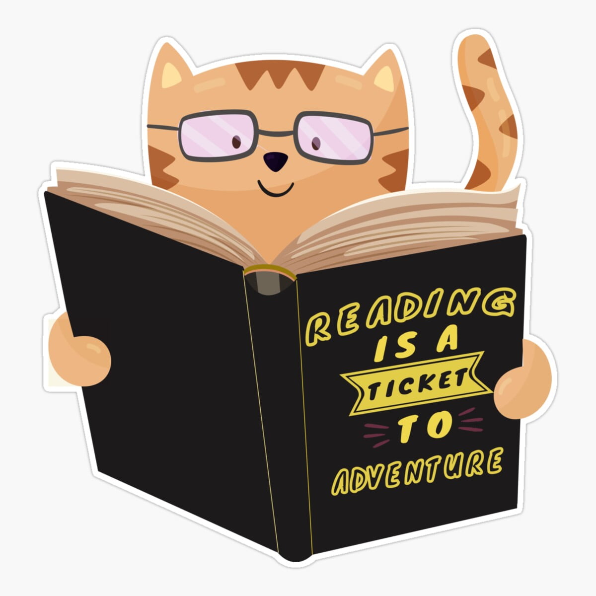 Maneki Reading Is A Ticket To Adventure Cat Read Book Or Student And ...