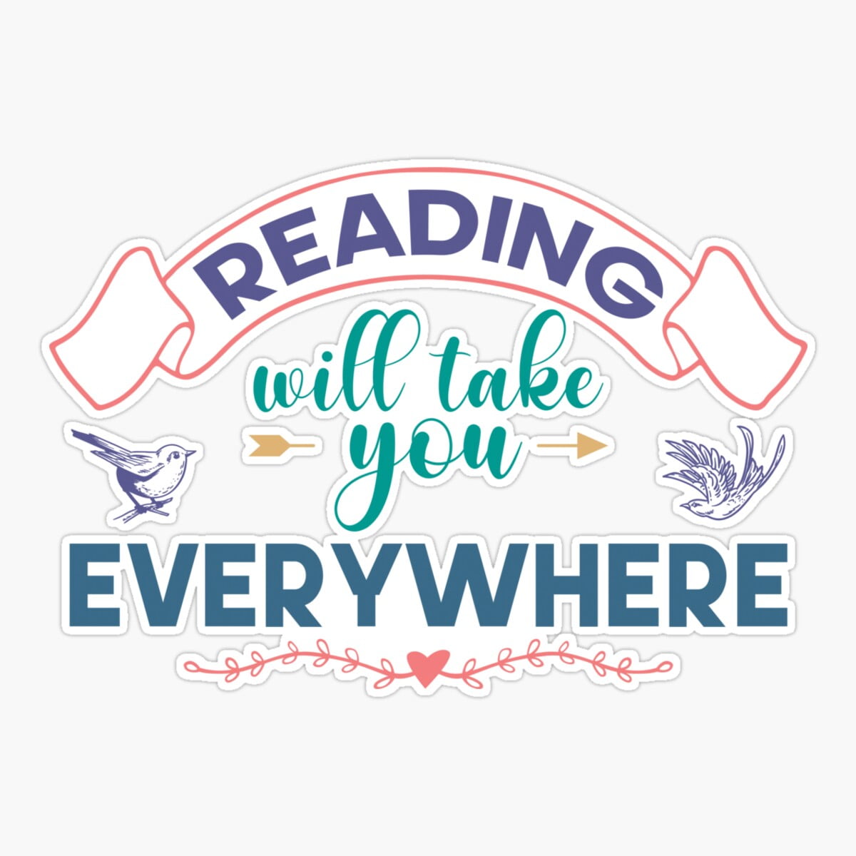 Maneki Reading Will Take You Everywhere, Pastel Sticker, Phone Decal ...