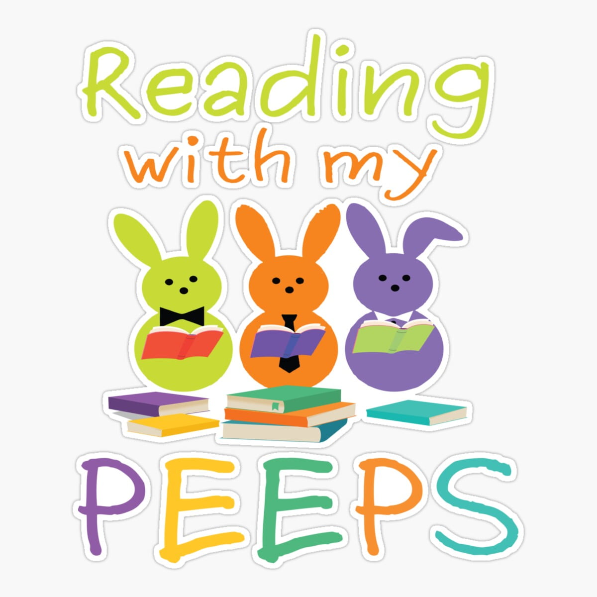 Maneki Reading With My Peeps, Un Book Reading Sticker, Phone Decal ...