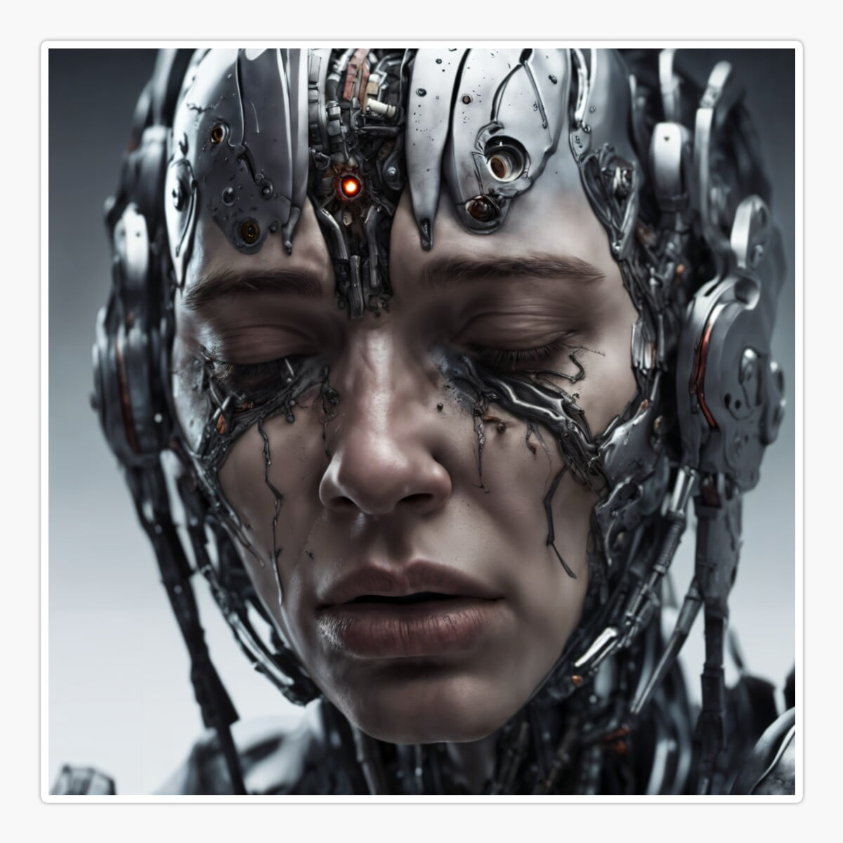 Maneki Realistic Crying Cyborg Sticker, Phone Decal Water Bottle ...