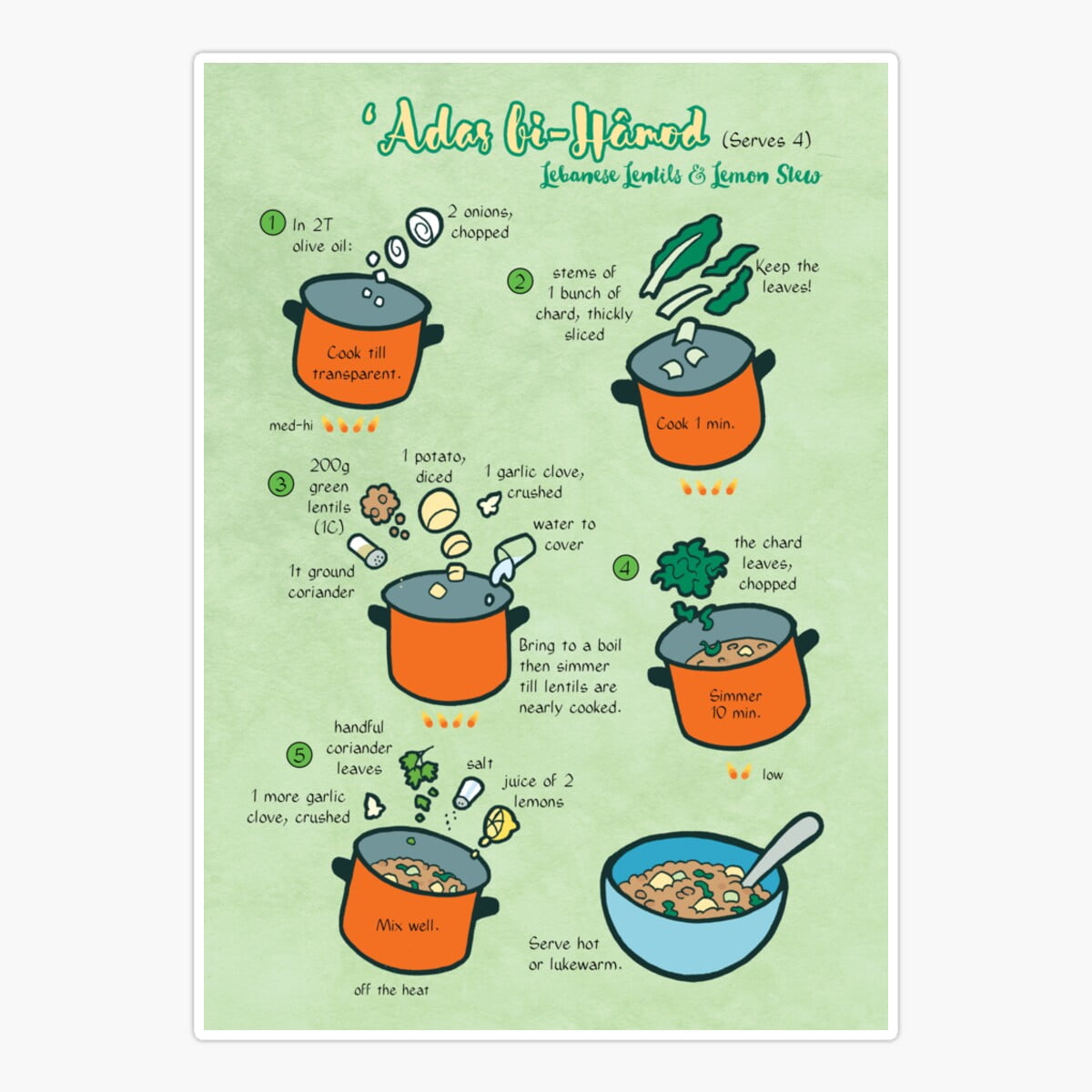 Maneki Recipe: Lebanese Lentils & Lemon Stew Sticker, Phone Decal Water ...