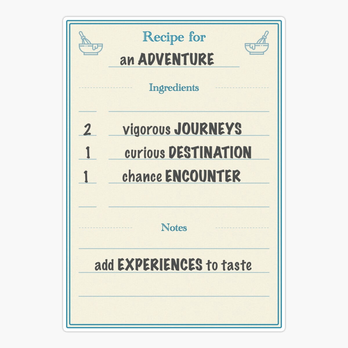 Maneki Recipe Or An Adventure! Recipe Card Sticker, Phone Decal Water ...