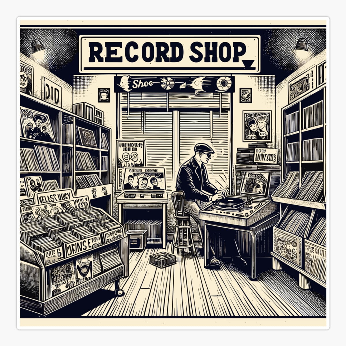 Maneki Record Shop Sticker, Phone Decal Water Bottle Stickers Car ...