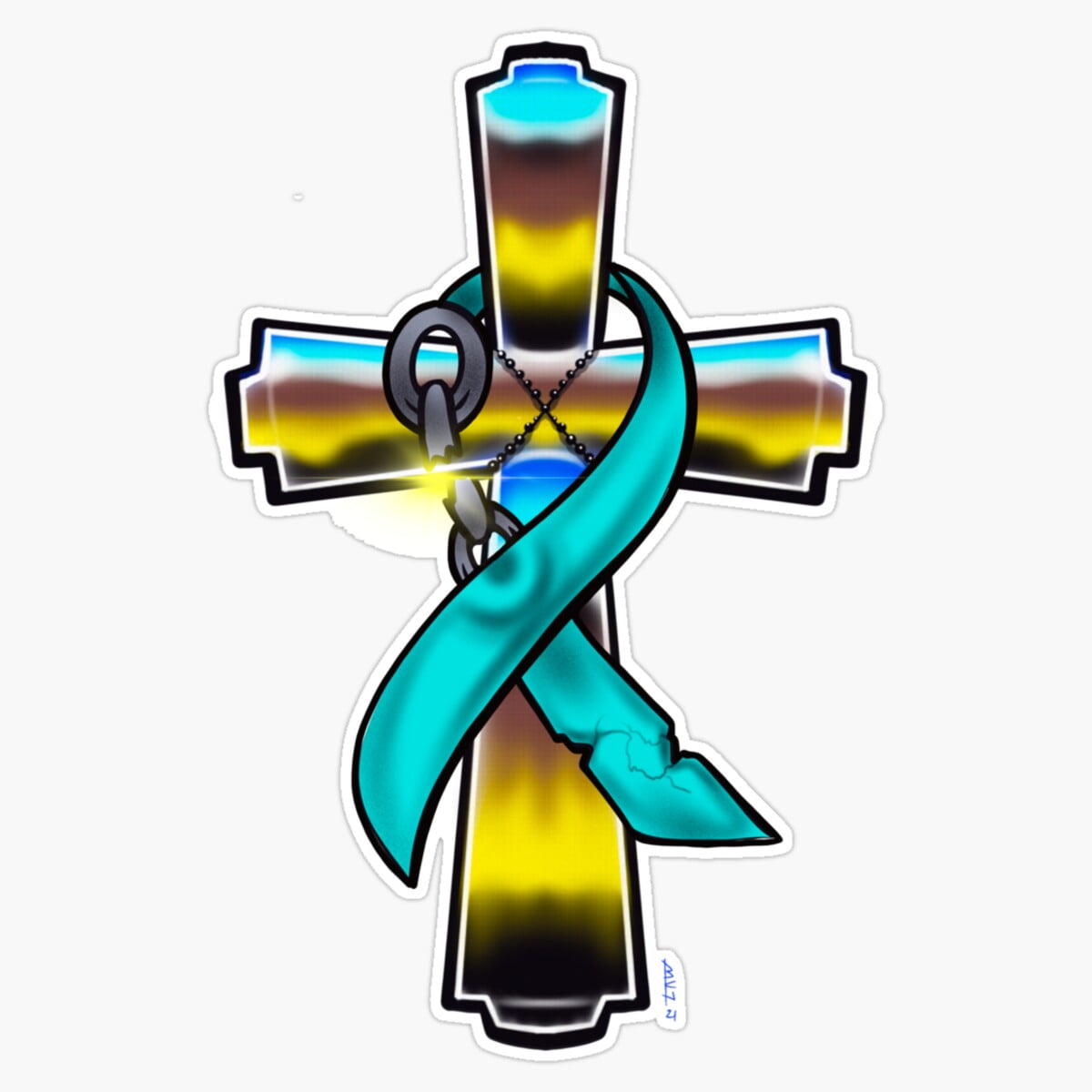 Maneki Recovery Ribbon And Cross Er, Phone Decal Water Bottle Stickers ...