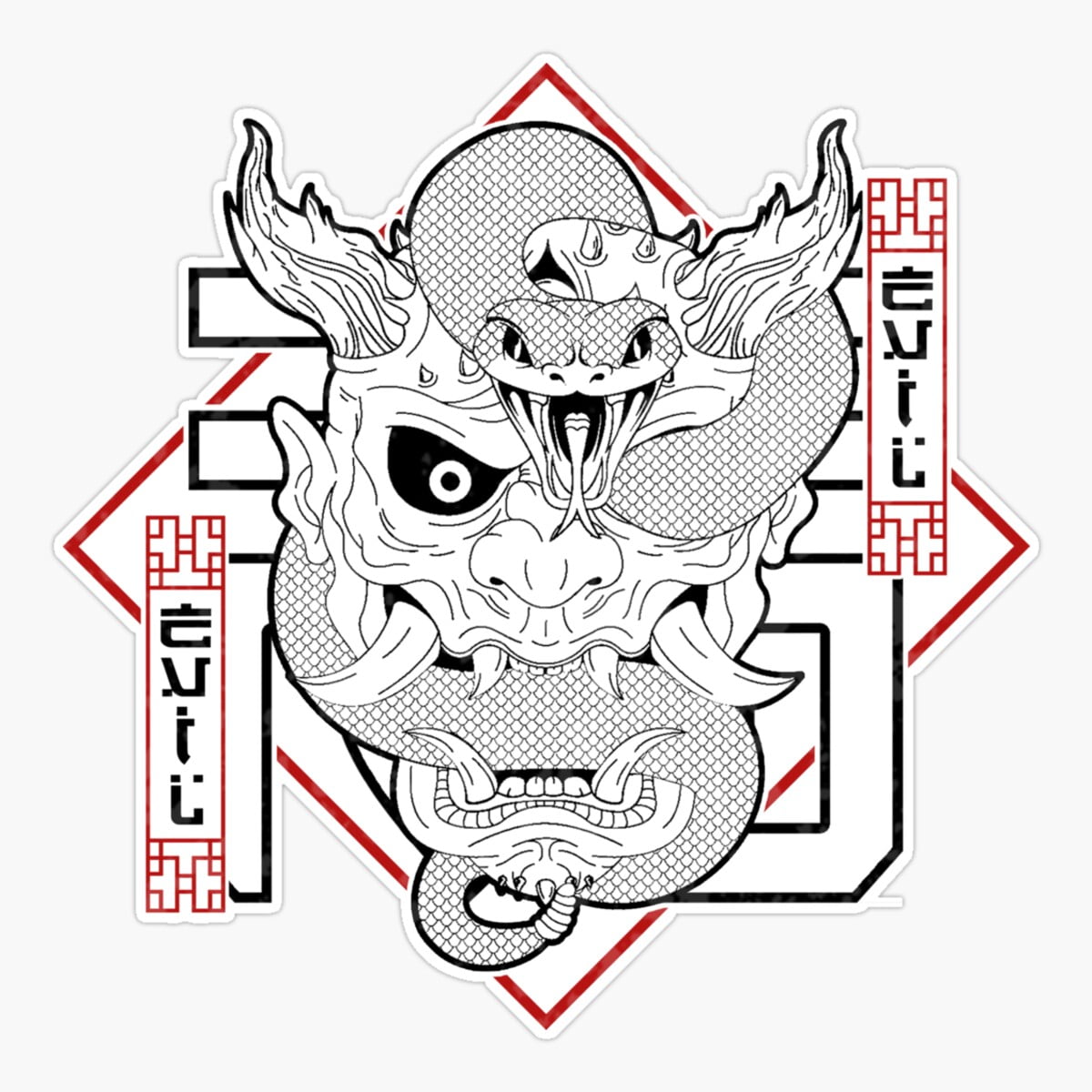 Maneki Red And Black R-9 Akuma Snake Oni Logo Sticker, Phone Decal ...